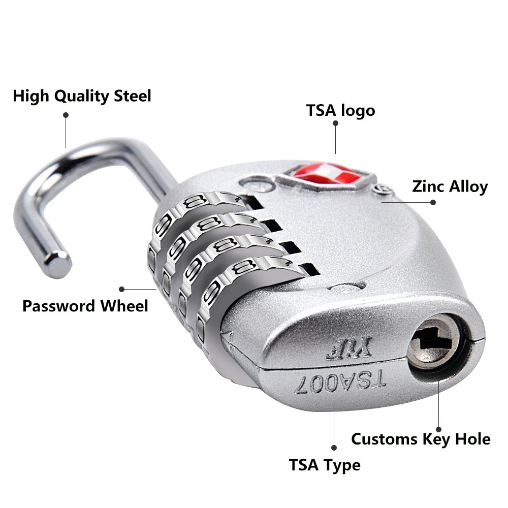 4 Dial Digit TSA Approve travel Locks (Silver-4pack) - InewTeck