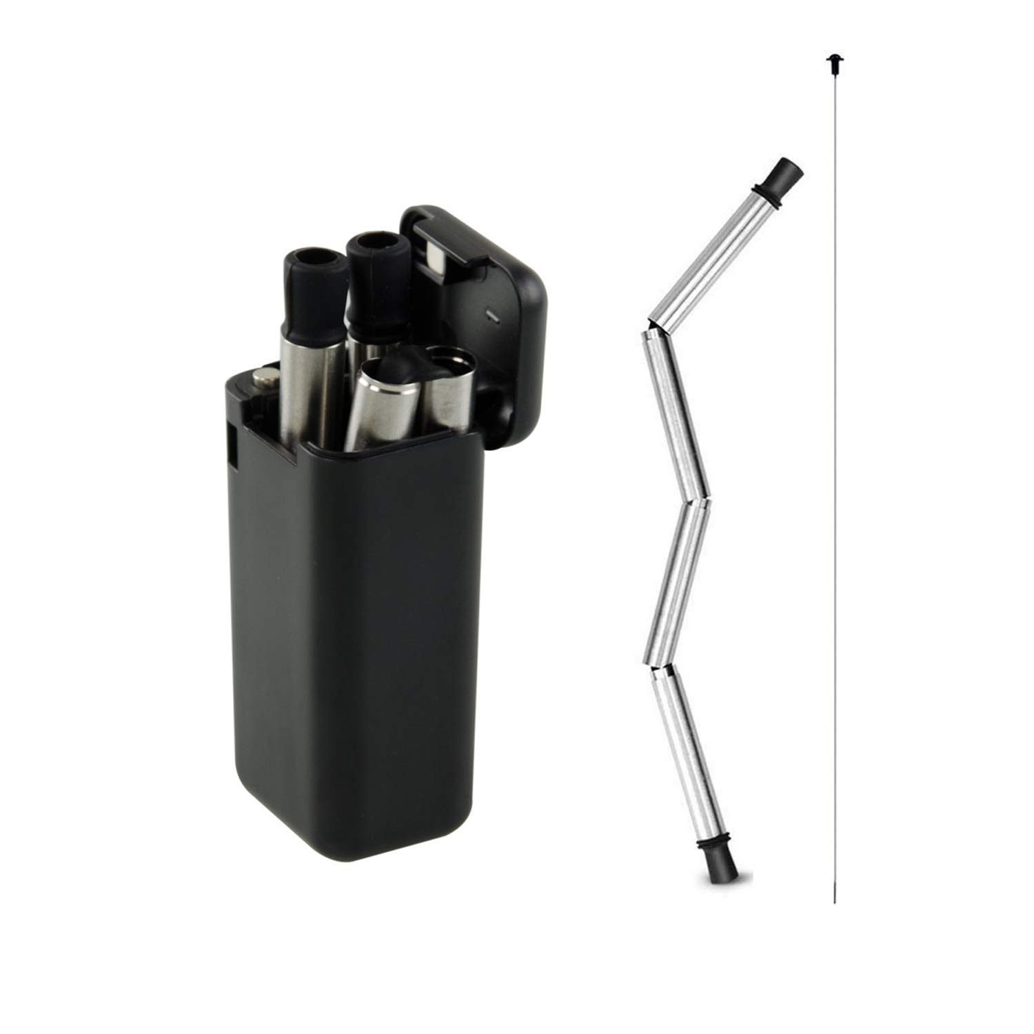 Folding Stainless Steel Drinking Straw - Black - InewTeck