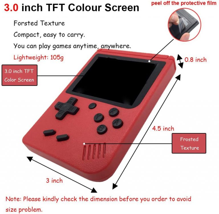 Retro Handheld FC Games Consoles ,Built-in 400 Classic Game -Red - InewTeck