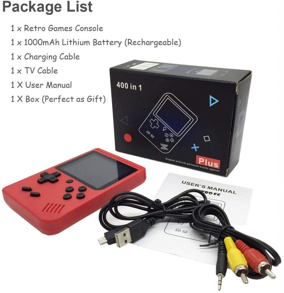 Retro Handheld FC Games Consoles ,Built-in 400 Classic Game -Red - InewTeck