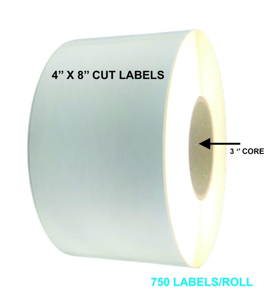 4 x 8’’ Industrial Direct thermal Labels 3’’ Core, 750 Labels per Roll ...